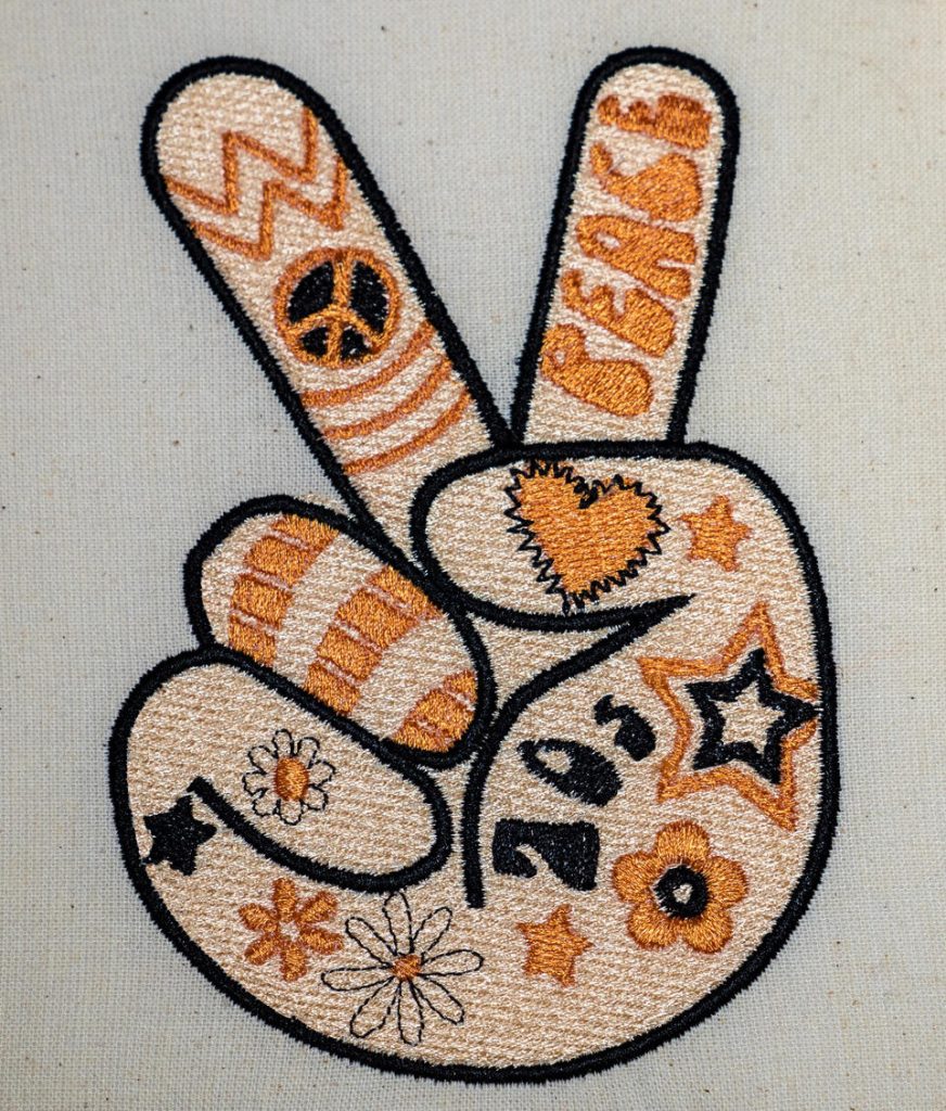 70s Peace Hand by Doodle Threads Machine Embroidery Designs
